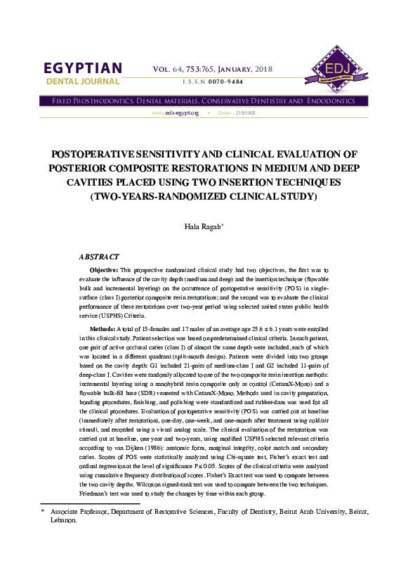 (PDF) Postoperative Sensitivity and clinical evaluation of Posterior ...