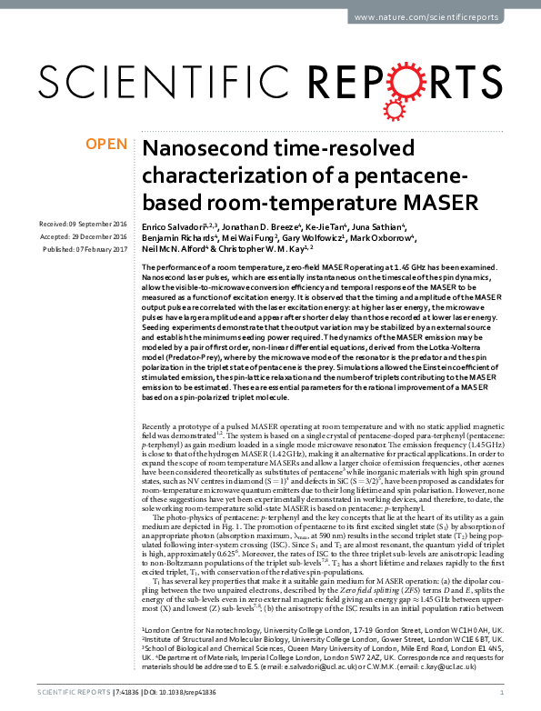 (PDF) Nanosecond time-resolved characterization of a pentacene-based ...