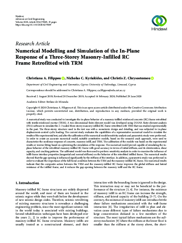 Pdf Numerical Modelling And Simulation Of The In Plane Response Of A Three Storey Masonry