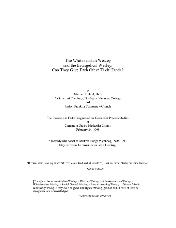 (DOC) The Whitehead ian Wesley and the Evangelic al Wesley: Can They ...