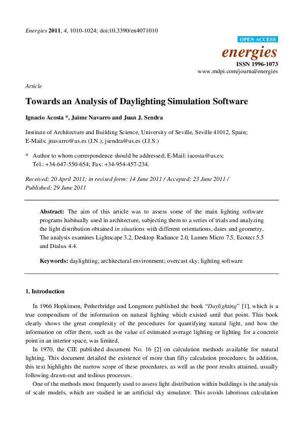 (PDF) Towards an Analysis of Daylighting Simulation Software