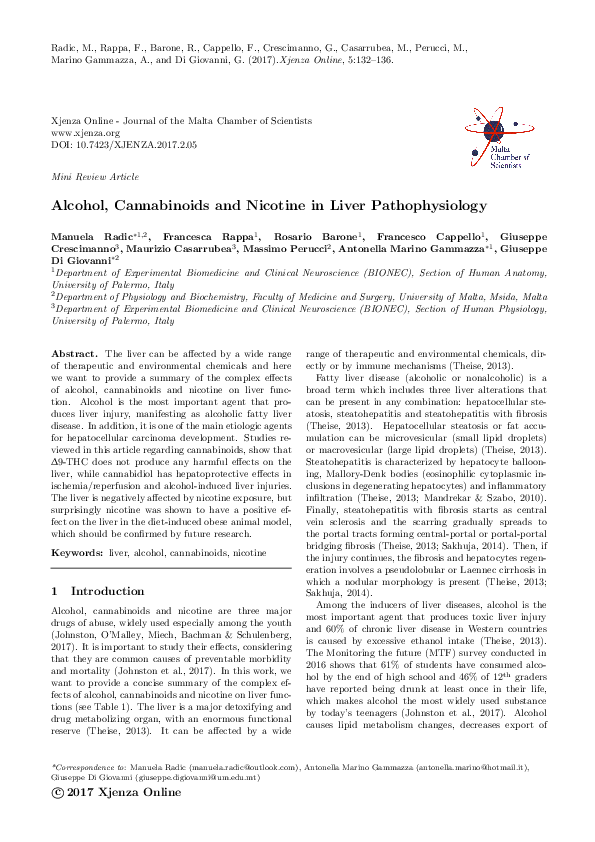 (PDF) Alcohol, Cannabinoids and Nicotine in Liver Pathophysiology
