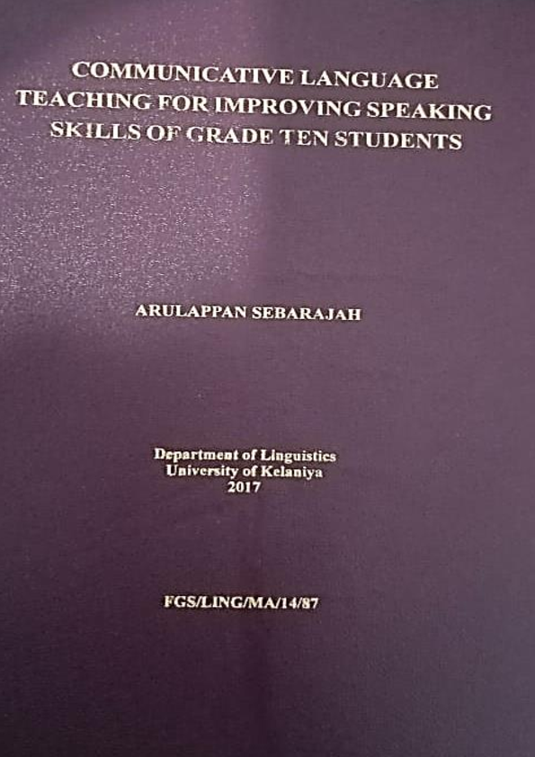 (PDF) Communicative Language Teaching for improving Speaking Skills, Sri Lankan based studies