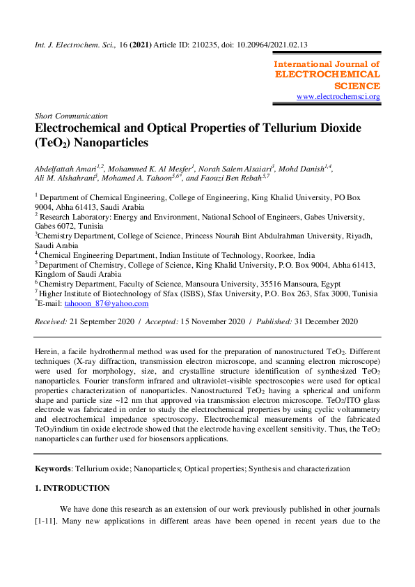 (PDF) Electrochemical and Optical Properties of Tellurium Dioxide (TeO2 ...