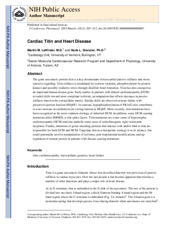 (PDF) Cardiac Titin and Heart Disease | Henk Granzier - Academia.edu