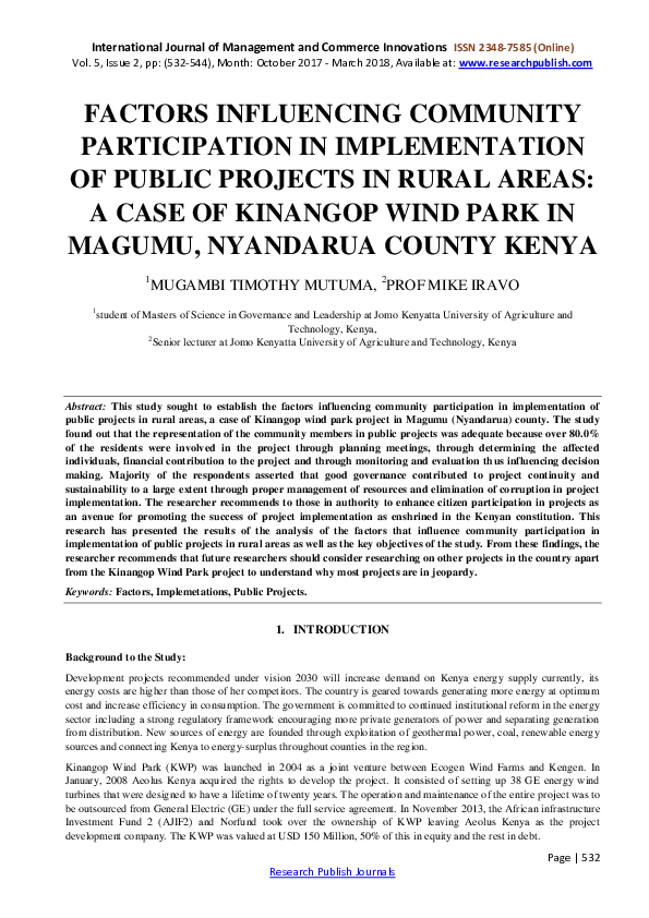 (PDF) Factors Influencing Community Participation in Implementation of ...