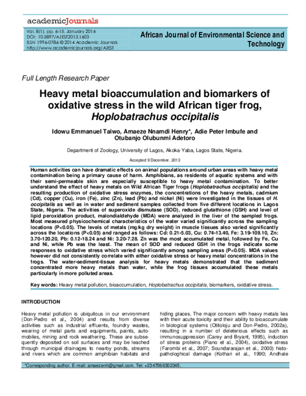 (PDF) African Journal of Environmental Science and Technology
