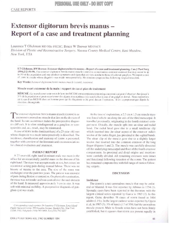 (PDF) Extensor digitorum brevis manus - Report of a case and treatment ...