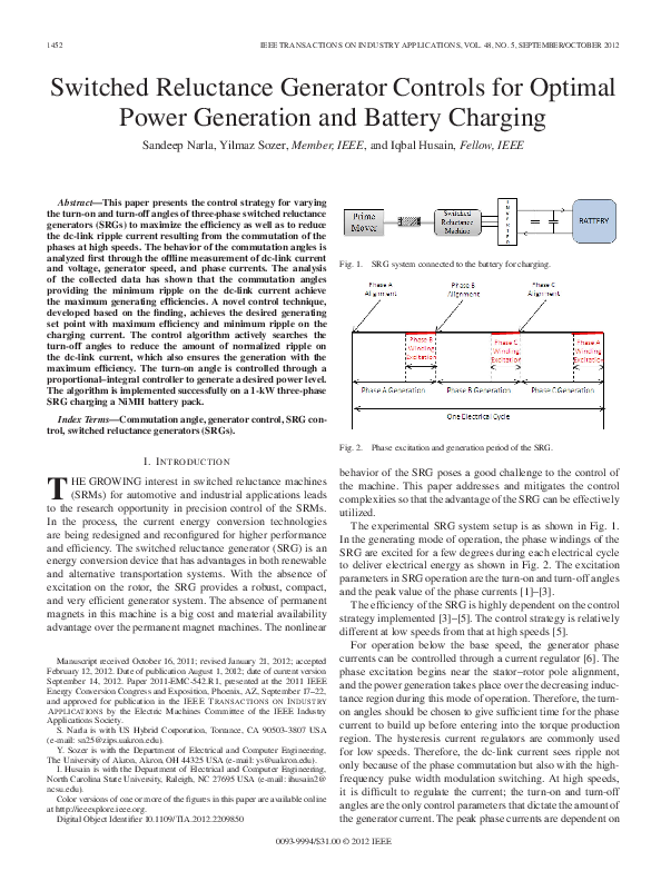 (PDF) Switched Reluctance Generator Controls for Optimal Power Generation and Battery Charging