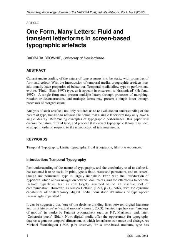 (PDF) One Form, Many Letters: Fluid and transient letterforms in screen ...