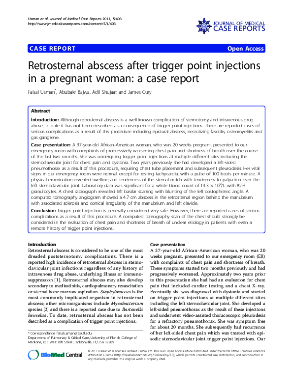 (PDF) Retrosternal abscess after trigger point injections in a pregnant ...
