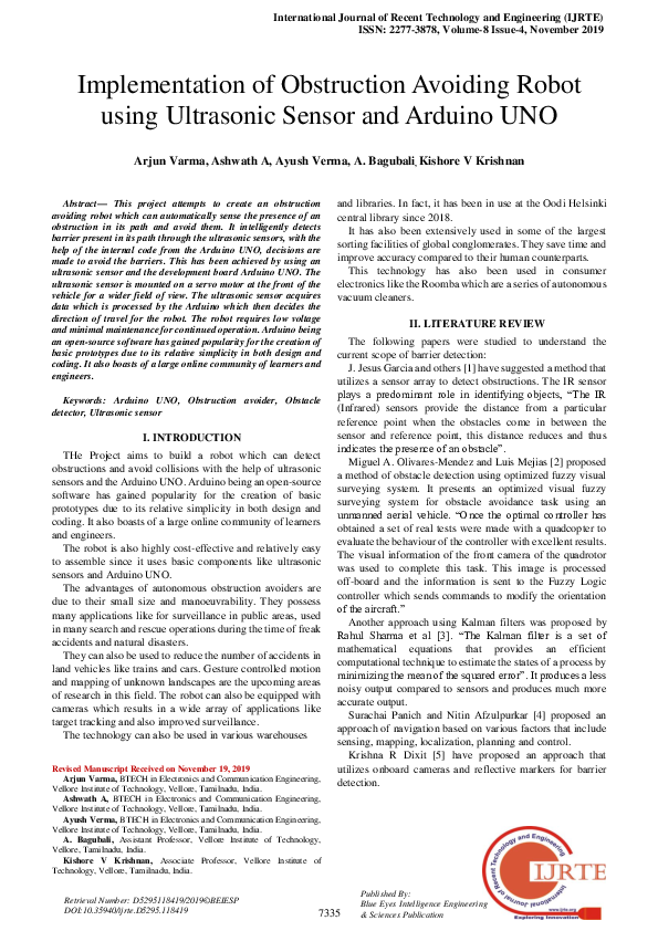 (PDF) Implementation of Obstruction Avoiding Robot using Ultrasonic ...
