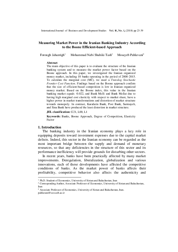 (PDF) Measuring Market Power in the Iranian Banking Industry According ...