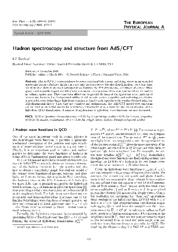 (PDF) Hadron spectroscopy and structure from AdS/CFT