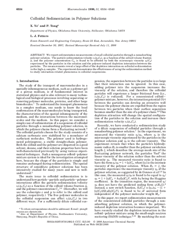 (PDF) Colloidal Sedimentation in Polymer Solutions