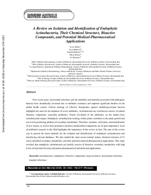 (PDF) A Review on Isolation and Identification of Endophytic Actinobacteria, Their Chemical ...