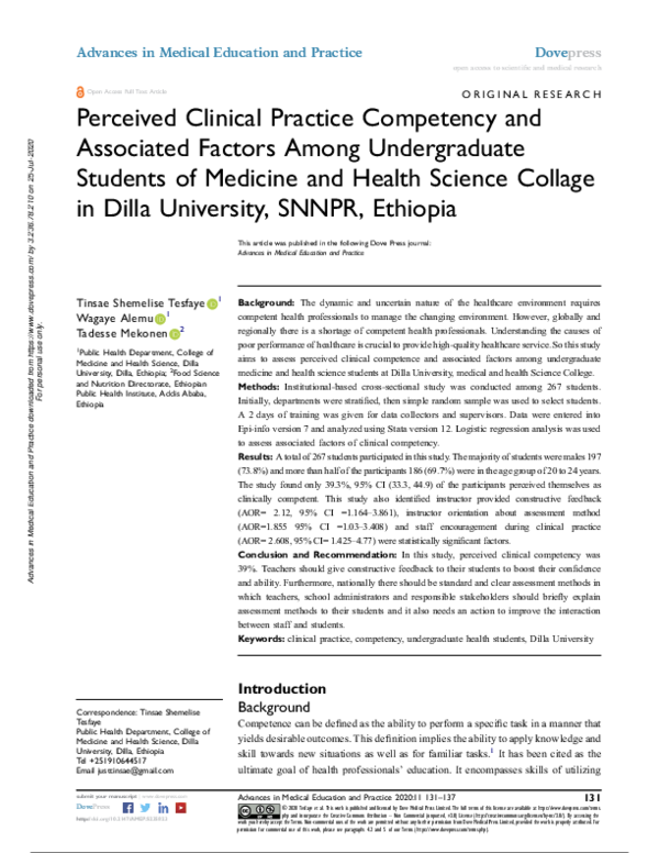 (PDF) Perceived Clinical Practice Competency and Associated Factors Among Undergraduate Students ...