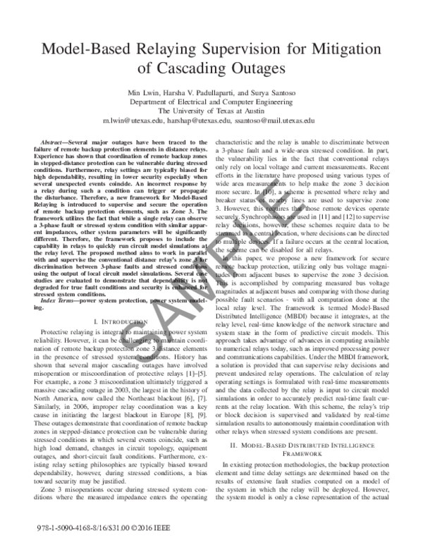 (PDF) Model-based relaying supervision for mitigation of cascading outages
