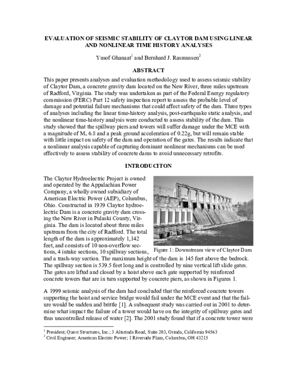 (PDF) Seismic Stability Analysis of Claytor Dam