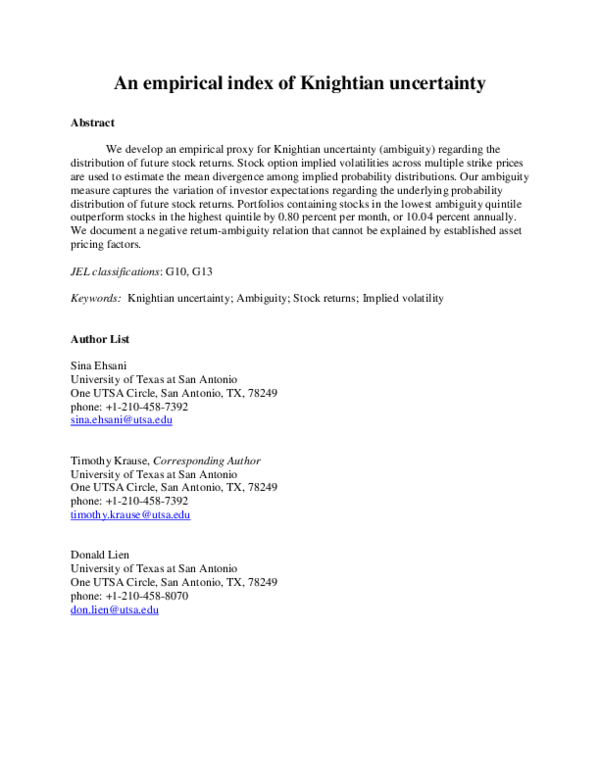 (PDF) An empirical index of Knightian uncertainty