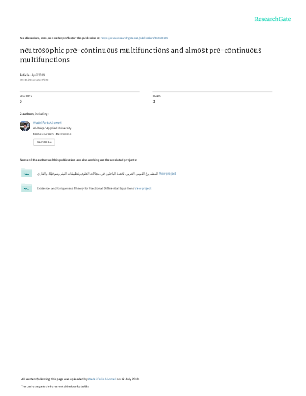 (PDF) Neutrosophic Pre-Continuous Multifunctions and Almost Pre-Continuous Multifunctions