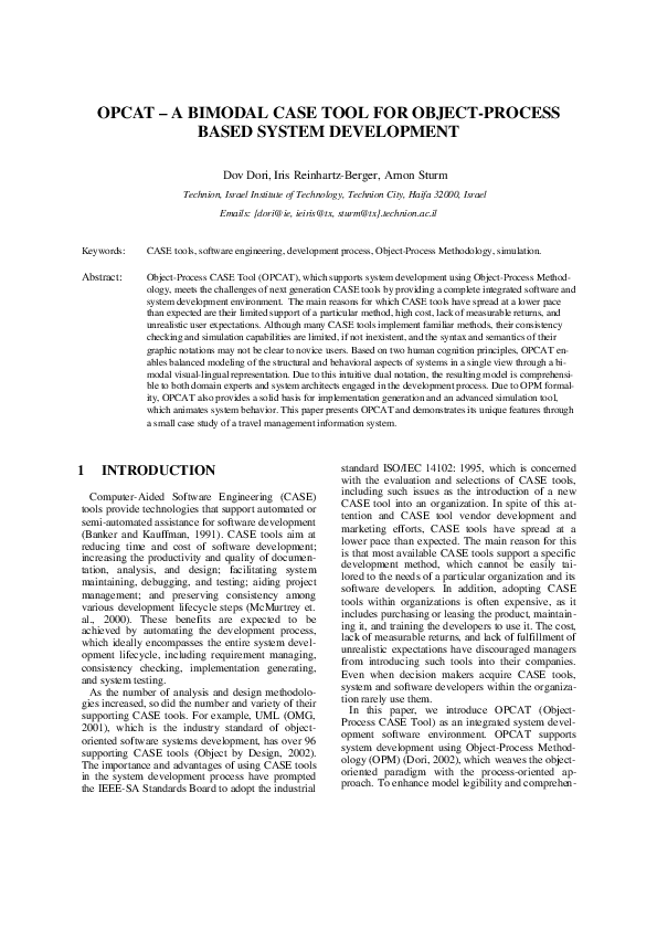 (PDF) OPCAT - A Bimodal Case Tool for Object-Process Based System Development