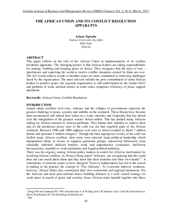 (PDF) The African Union and its Conflict Resolution Apparatus