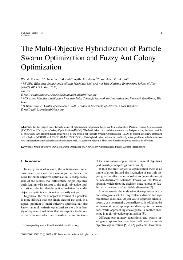(PDF) The multi-objective hybridization of particle swarm optimization and fuzzy ant colony ...