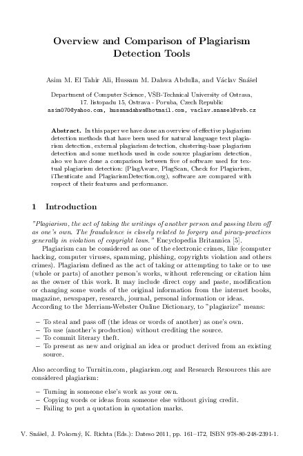 (PDF) Overview and Comparison of Plagiarism Detection Tools