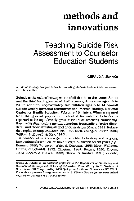 (PDF) Teaching Suicide Risk Assessment to Counselor Education Students