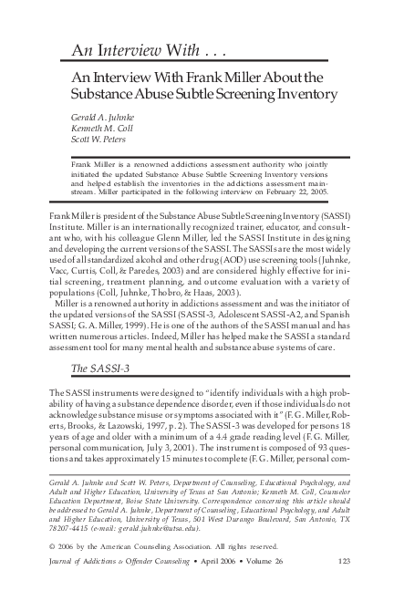 (PDF) An Interview With Frank Miller About the Substance Abuse Subtle ...