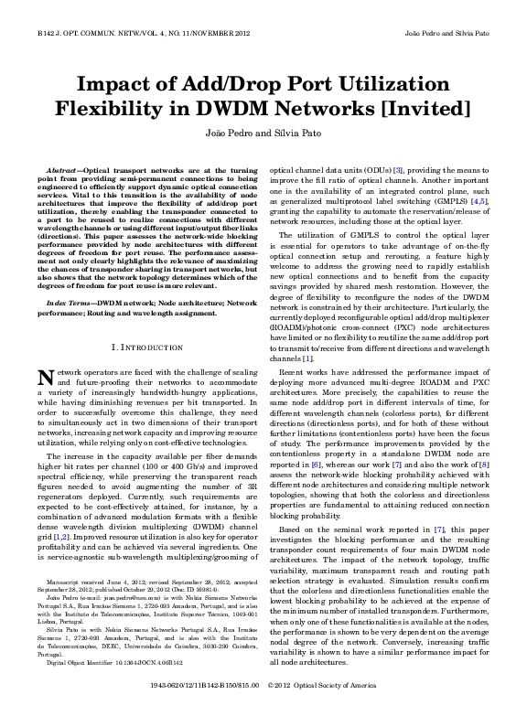 (PDF) Impact of Add/Drop Port Utilization Flexibility in DWDM Networks ...