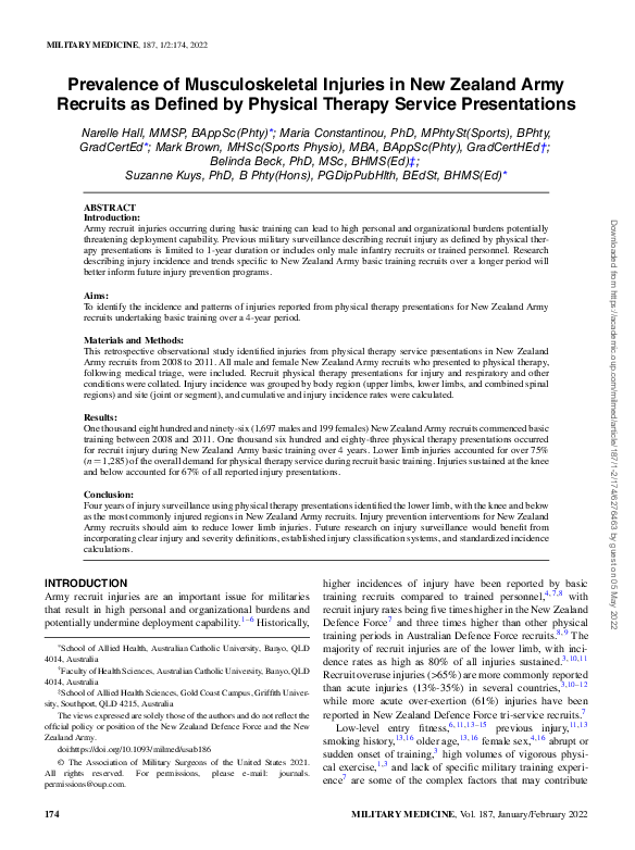 (PDF) Prevalence of Musculoskeletal Injuries in New Zealand Army ...