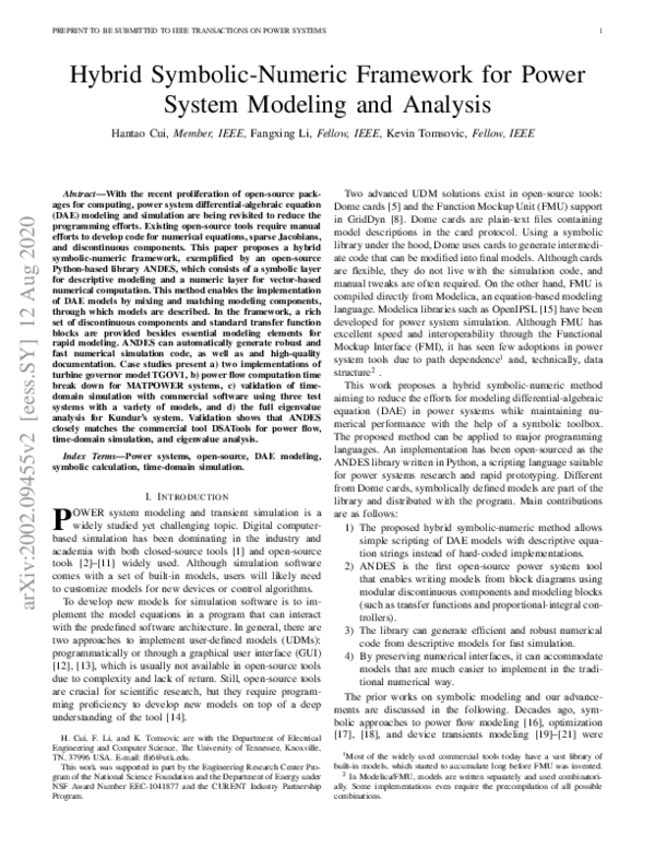 Pdf Hybrid Symbolic Numeric Framework For Power System Modeling And