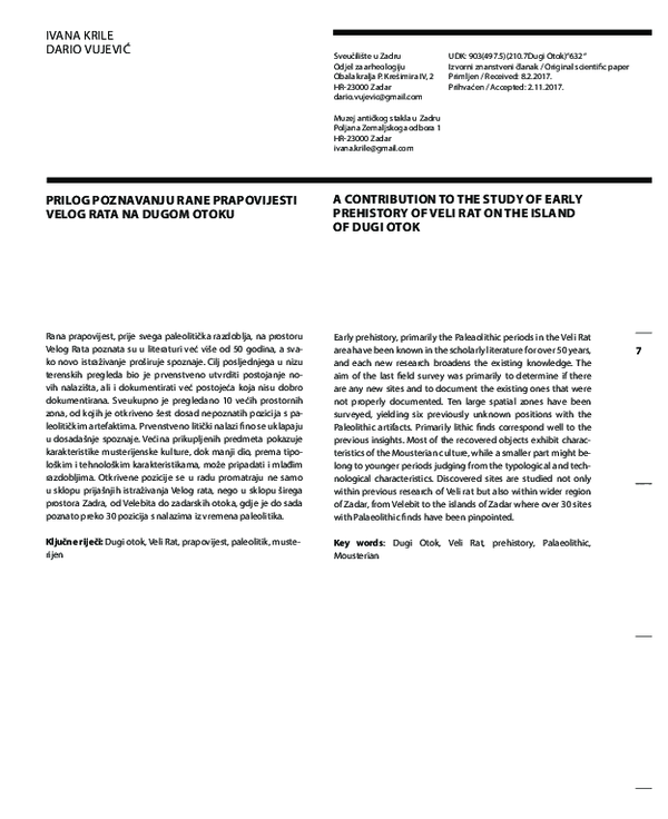 (PDF) A contribution to the study of early prehistory of Veli Rat on ...