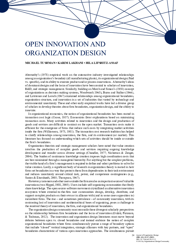 (PDF) Open Innovation and Organizational Design