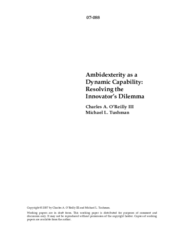 (PDF) Ambidexterity as a dynamic capability: Resolving the innovator's dilemma