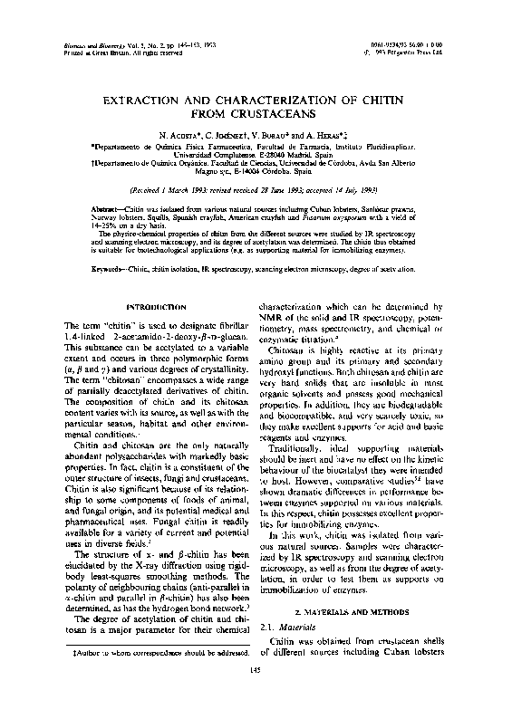 (PDF) Extraction and characterization of chitin from crustaceans