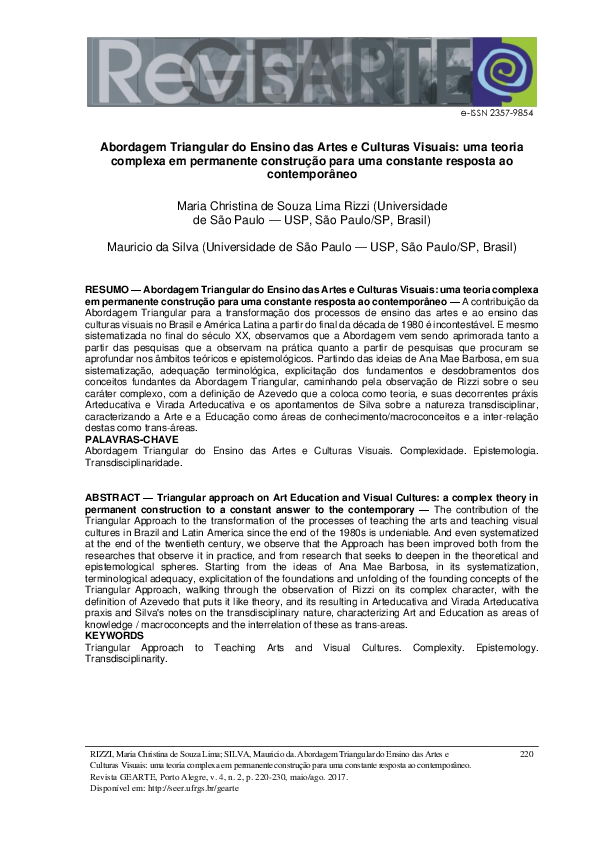 (PDF) Abordagem Triangular do Ensino das Artes e Culturas Visuais: uma ...