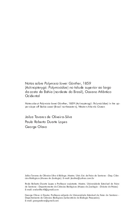 (PDF) Notas sobre Polymixia lowei Günther, 1859 (Actinopterygii ...