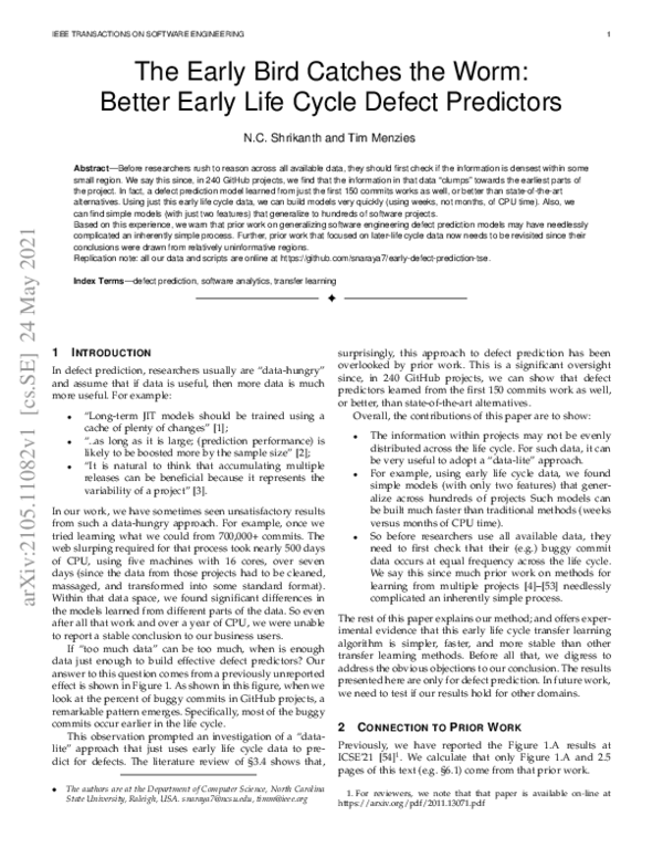 (PDF) The Early Bird Catches the Worm: Better Early Life Cycle Defect ...
