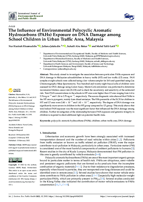 (PDF) The Influence of Environmental Polycyclic Aromatic Hydrocarbons (PAHs) Exposure on DNA ...