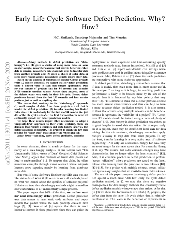(PDF) Early Life Cycle Software Defect Prediction. Why? How?