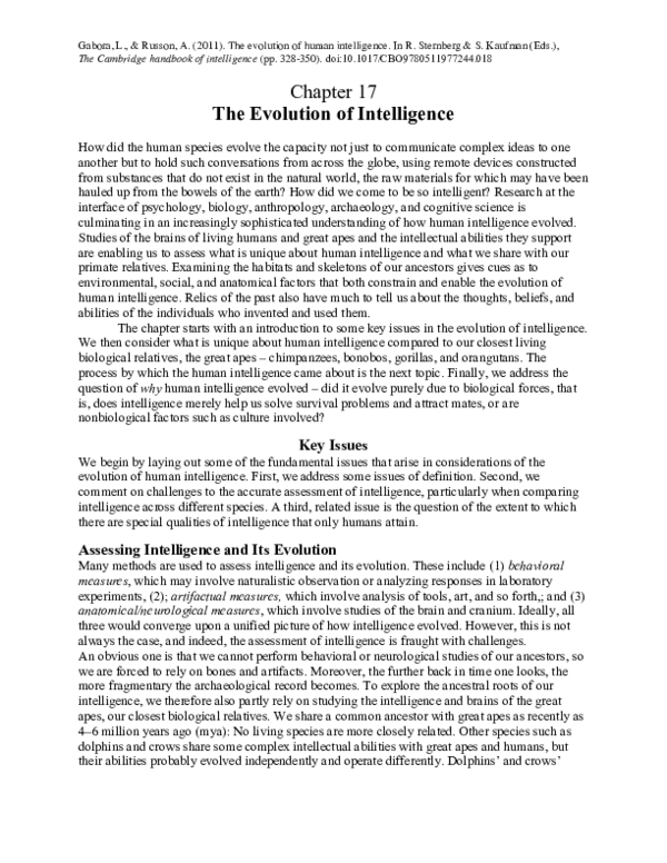 Pdf The Evolution Of Intelligence