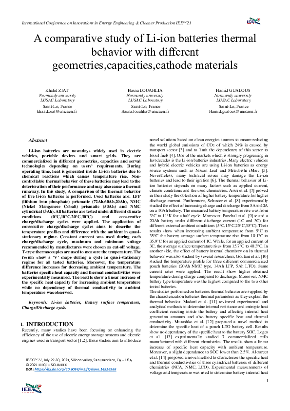 (PDF) A comparative study of Li-ion batteries thermal behavior with different geometries ...