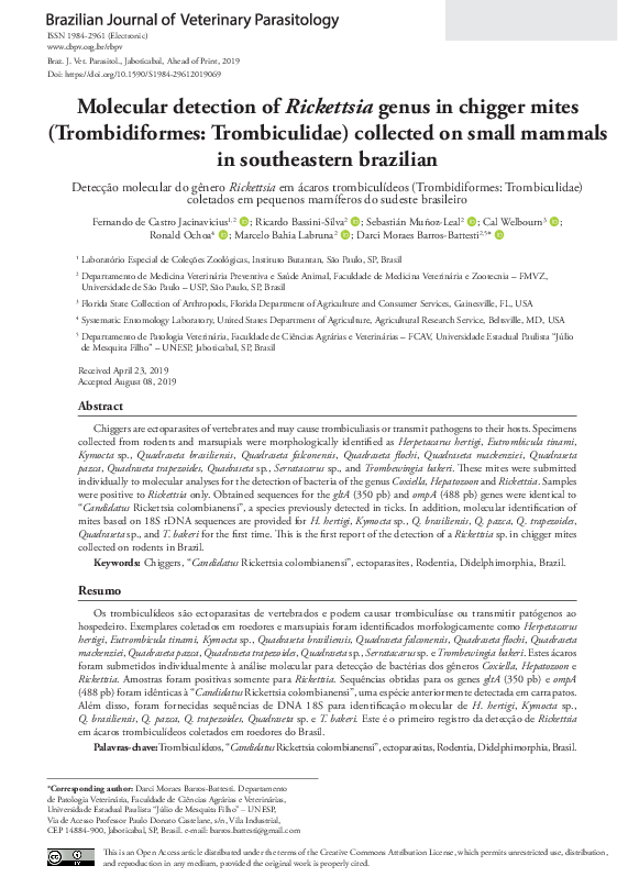 (PDF) Molecular detection of Rickettsia genus in chigger mites ...