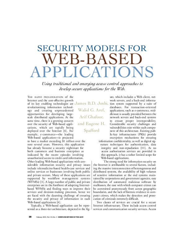 (PDF) Security models for web-based applications | Eugene H Spafford - Academia.edu