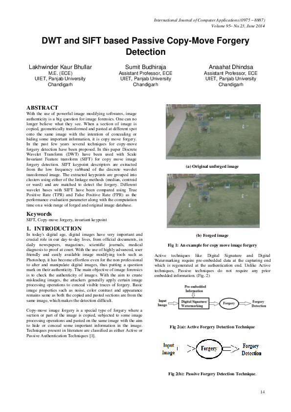 (PDF) DWT and SIFT based Passive Copy-Move Forgery Detection