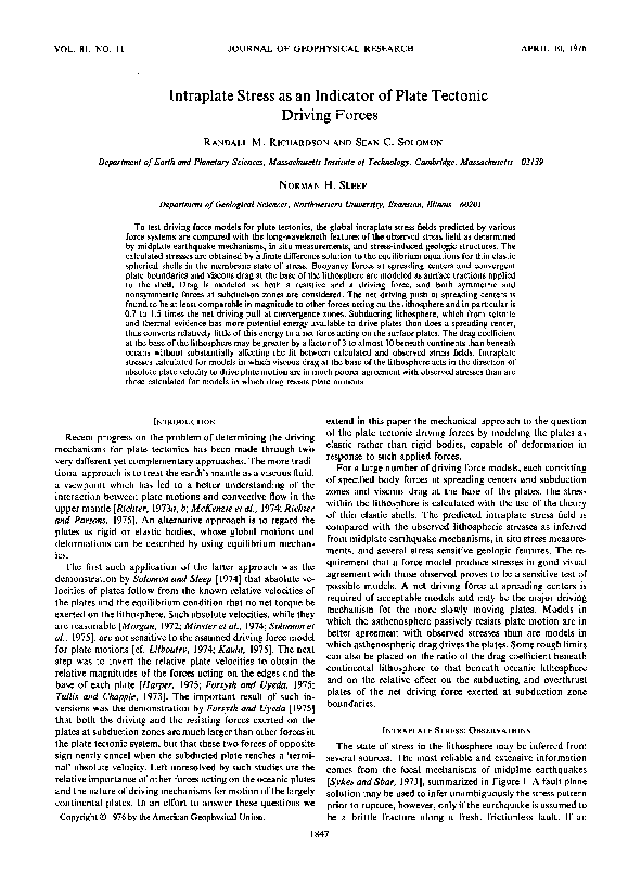 (PDF) Intraplate stress as an indicator of plate tectonic driving forces