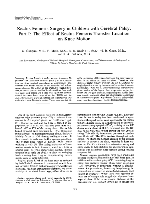 (PDF) Rectus Femoris Surgery in Children with Cerebral Palsy. Part I